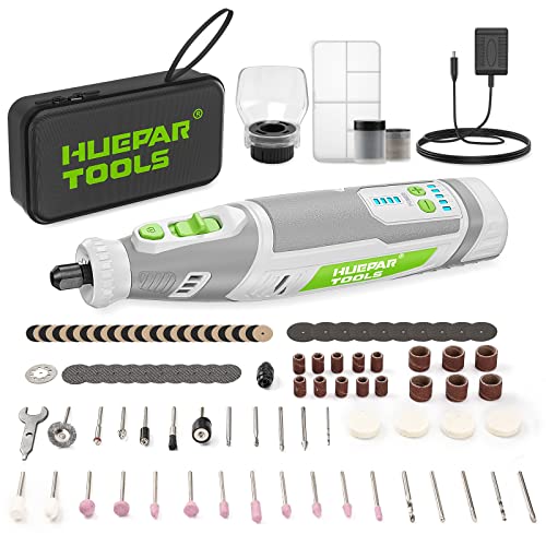 Huepar Tools Cordless Rotary Tool 8V,138pcs Accessories include MultiPro Keyless Chuck, 5 Variable Speed 5000-30000RPM Power Rotary Tool Kit for Dog Nail, Crafting Projects and DIY Creations - RT8