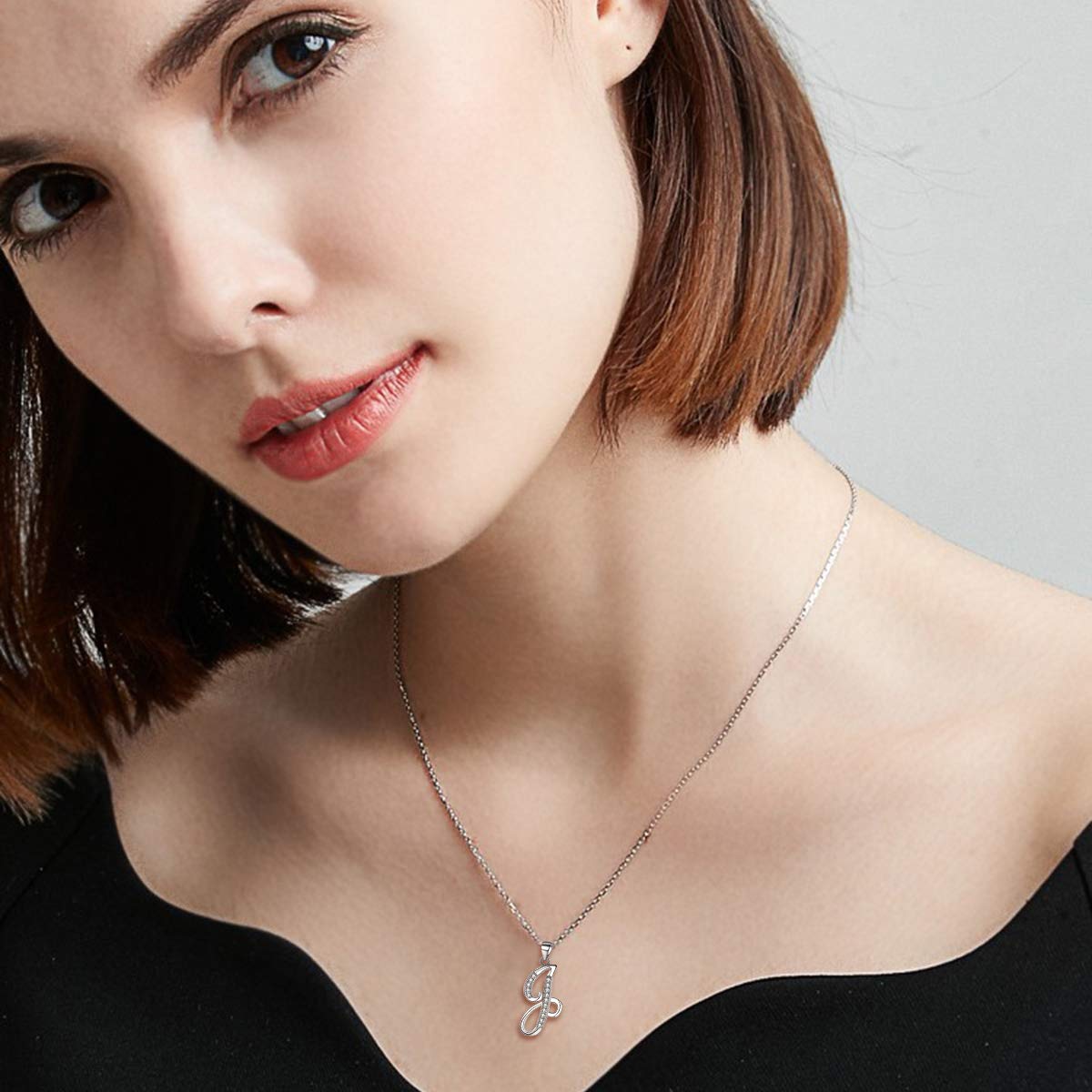 EVER FAITH 925 Sterling Silver CZ Cursive Initial Alphabet Letter J Adjustable Pendant Necklace Clear