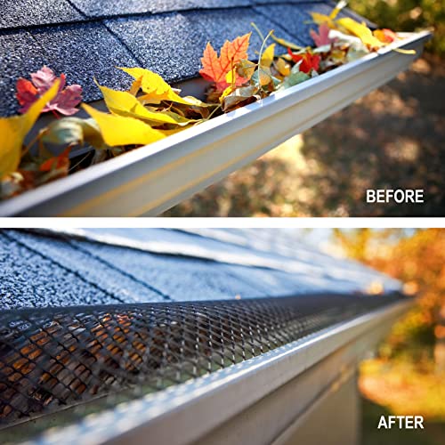 Evcitn Plastic 2-Pack Gutter Guard Mesh Roll 6”X80Ft Long Total,DIY Leaf Protection Cover Netting with 40 Clip Fixing Hooks,Ideal for Preventing Leaves,Twigs and Debris from Clogging