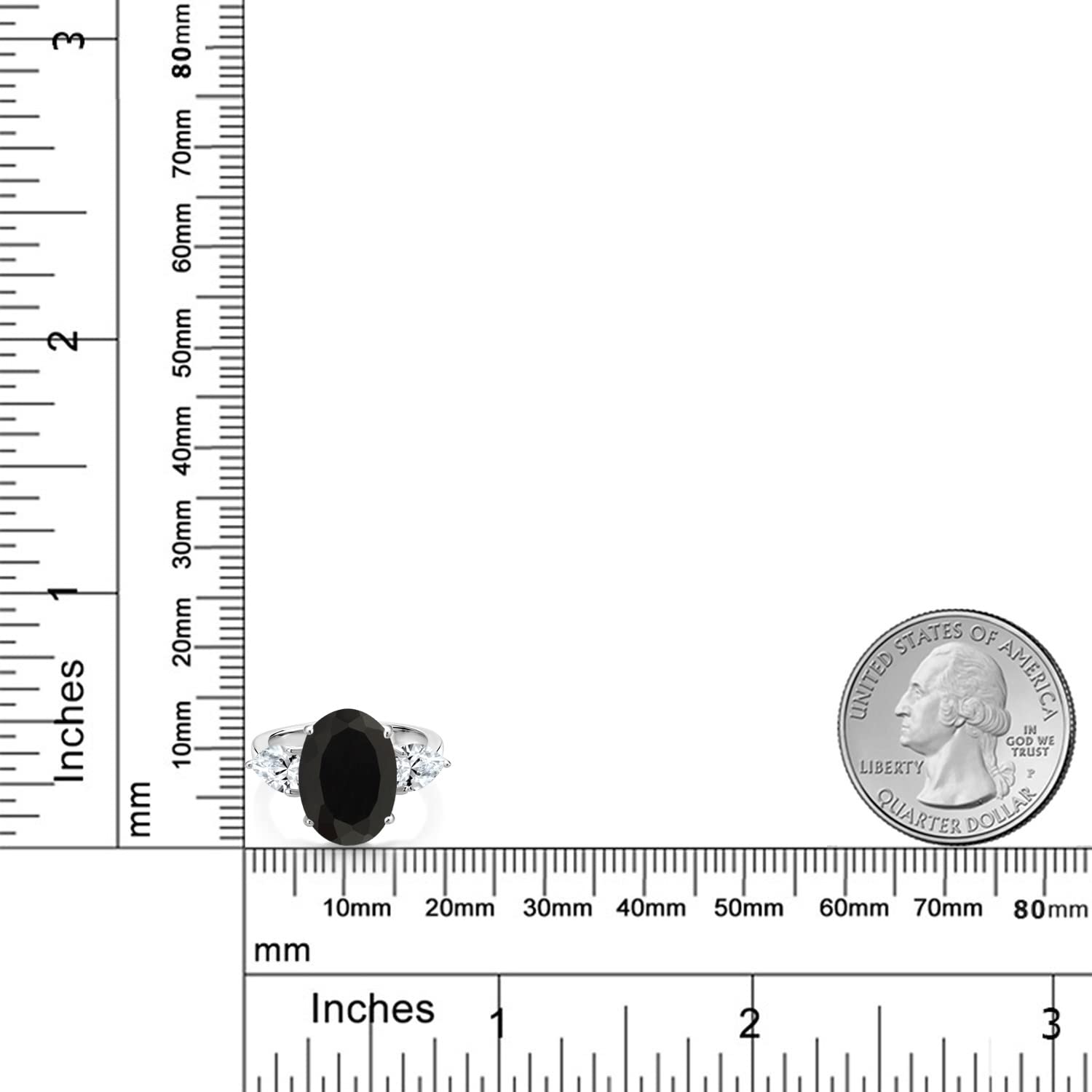 Gem Stone King 925 Sterling Silver Black Onyx and White Created Sapphire Ring For Women (7.00 Cttw, 14X10MM Oval and 7X5MM Pear Shape, Gemstone December Birthstone, Available In Size 5, 6, 7, 8, 9)
