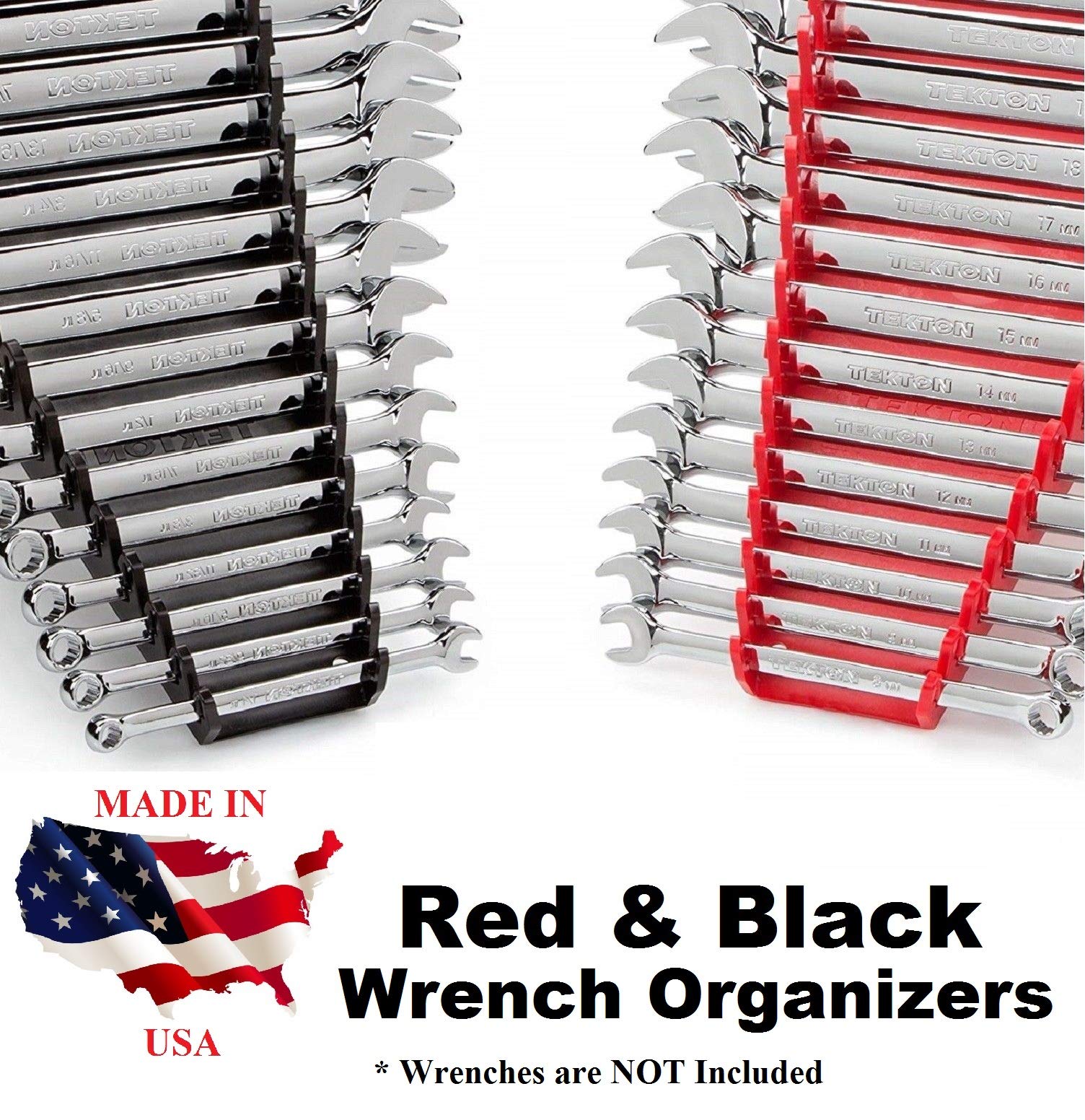 JSP Manufacturing Red & Black 16 Tool Standard Wrench Holder Wrench Organizer 2 Pack | Storage Rack Tray Tool Holder