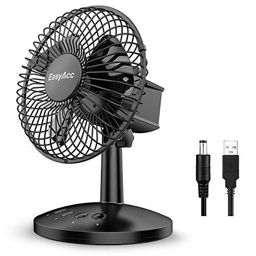 EasyAcc Oscillating Fan Battery Table Fan 6-16 Hours USB Desk Fan 3 Speeds Enhanced Airflow Portable Mini Fan with Adjustable Head Personal Cooling Fan for Travel Camping Office BBQ Hurricane