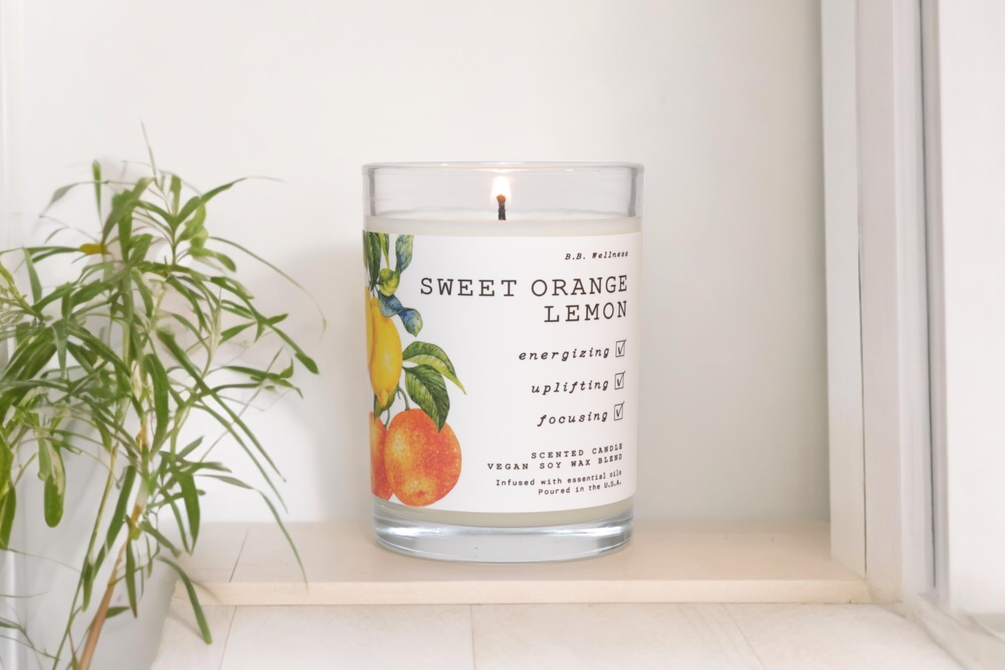 Leoben Company | B.B. Wellness | Hand Poured Soy Wax | Made in Small Batches | 40 Hours | 9 oz | Infused with Natural Essential Oils | Vegan (Sweet Orange Lemon)