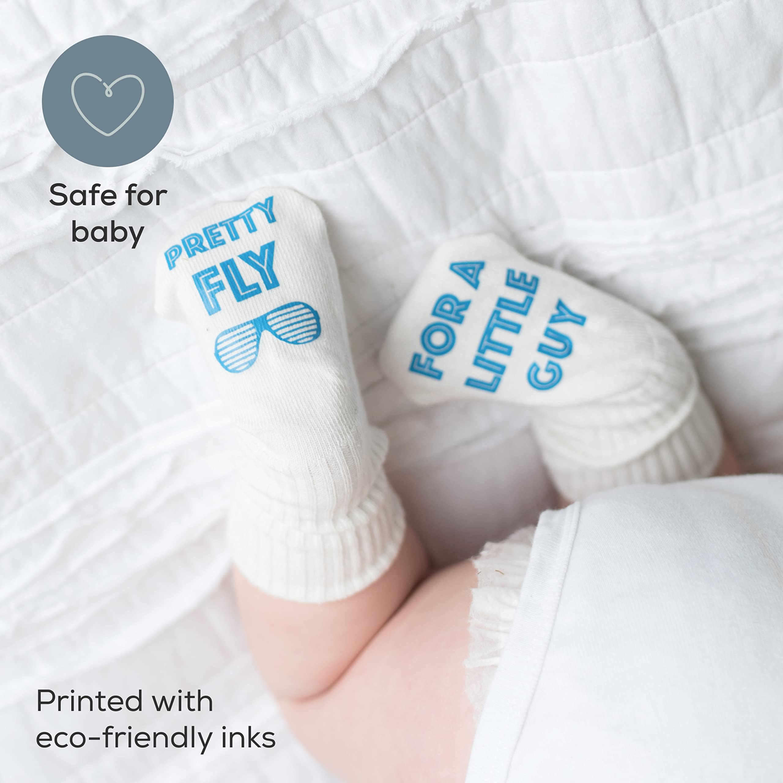 First Landings Baby Socks Gift Set - 6 Pairs of Infant Socks with Adorable Quotes - Ready-to-Gift Packaging - Blues