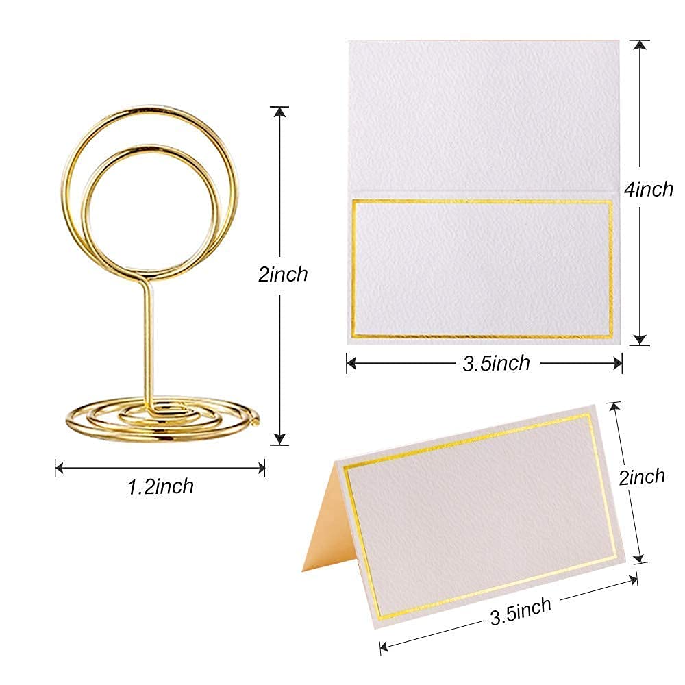 Toncoo 24 Pcs Premium Gold Table Number Holders, 24 Pcs Place Cards with Gold Foil Border, and 100 Pcs White Table Cards, for Centerpieces, Wedding, Party, Birthday