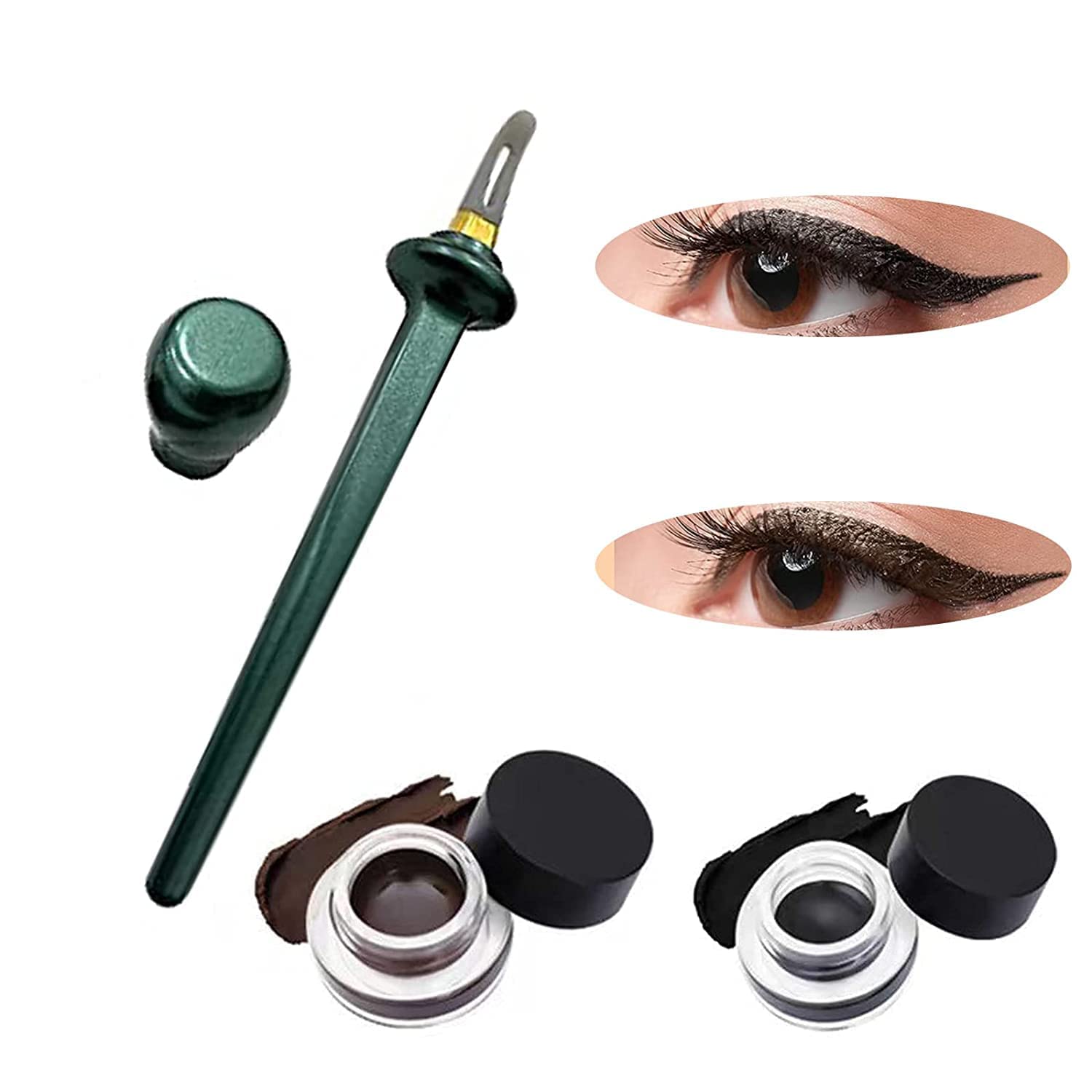 HUREDF 3Pcs Silicone Eyeliner Tool,Easy No-Skip Eyeliner,Reusable Silicone Eyeliner Applicator Tool Waterproof Long Lasting & Transfer Resistant Easy to Clean(Eyeliner Tool + 2 Sticks/Brown & Black)