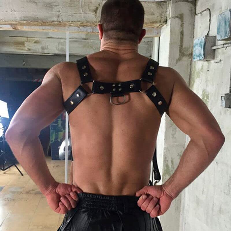Furealux Harness for Man Adjustable Leather Harness Body Chest Black Rivets Harness Punk Belt Clubwear Costume