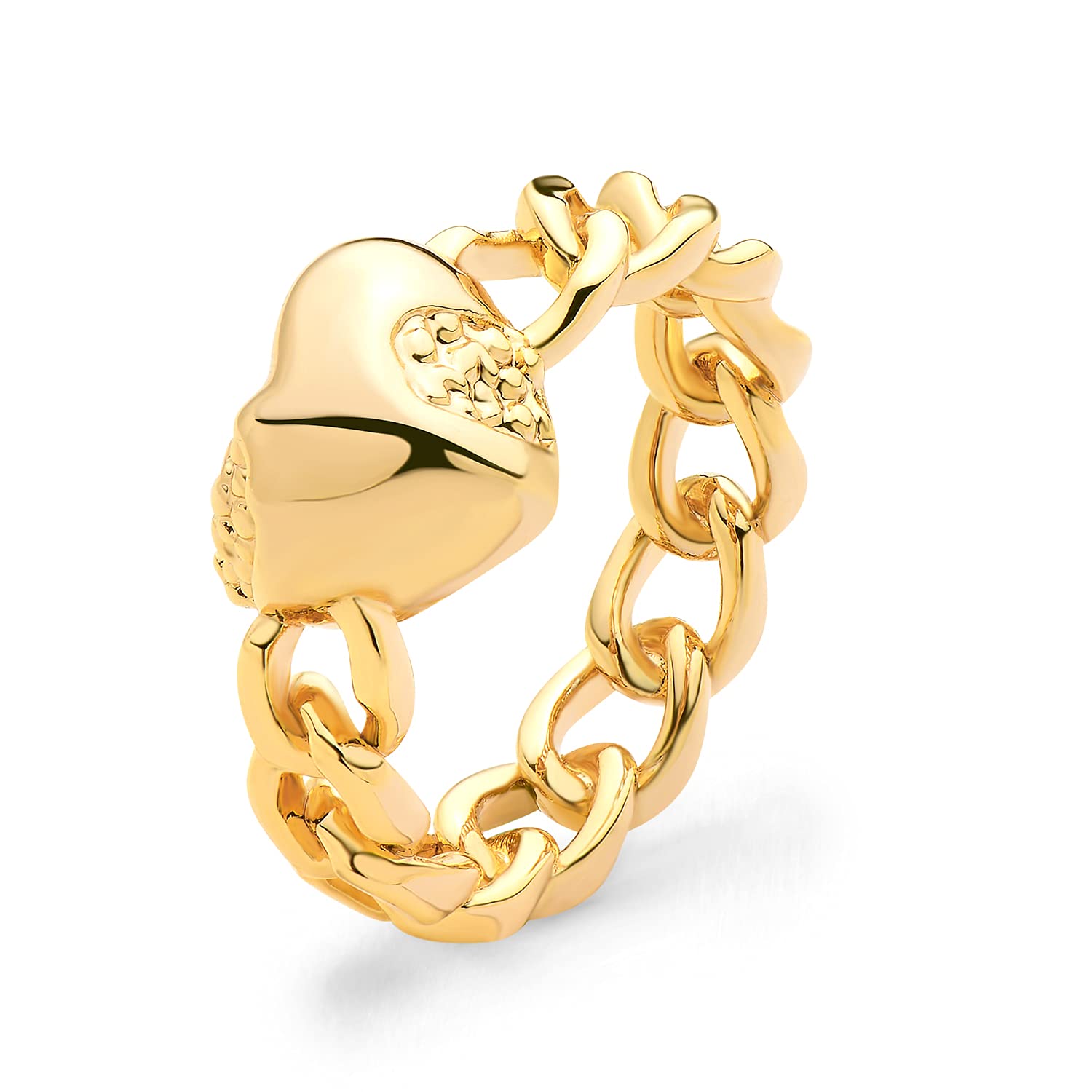 GDCOIN Gold Ring for Women Love Heart Stacking Rings丨14k Gold Plated Link Chain Rings丨Promise Band Ring Hypoallergenic丨Size 7