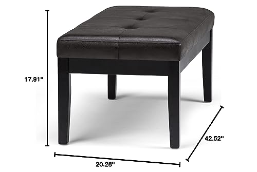 SIMPLIHOME Lacey 43 inch Wide Rectangle Ottoman Bench Distressed Black Tufted Footrest Stool, Faux Leather for Living Room, Bedroom, Contemporary Modern