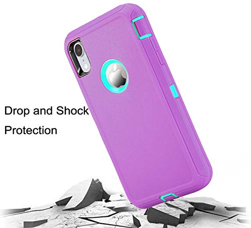 Stroson for iPhone XR Case with Built in Screen Protector Heavy Duty Shockproof Full Body 3 in 1 Rugged Bumper for Women Man Protective Cover Phone Case for iPhone XR 6.1β (Purple/Mint)