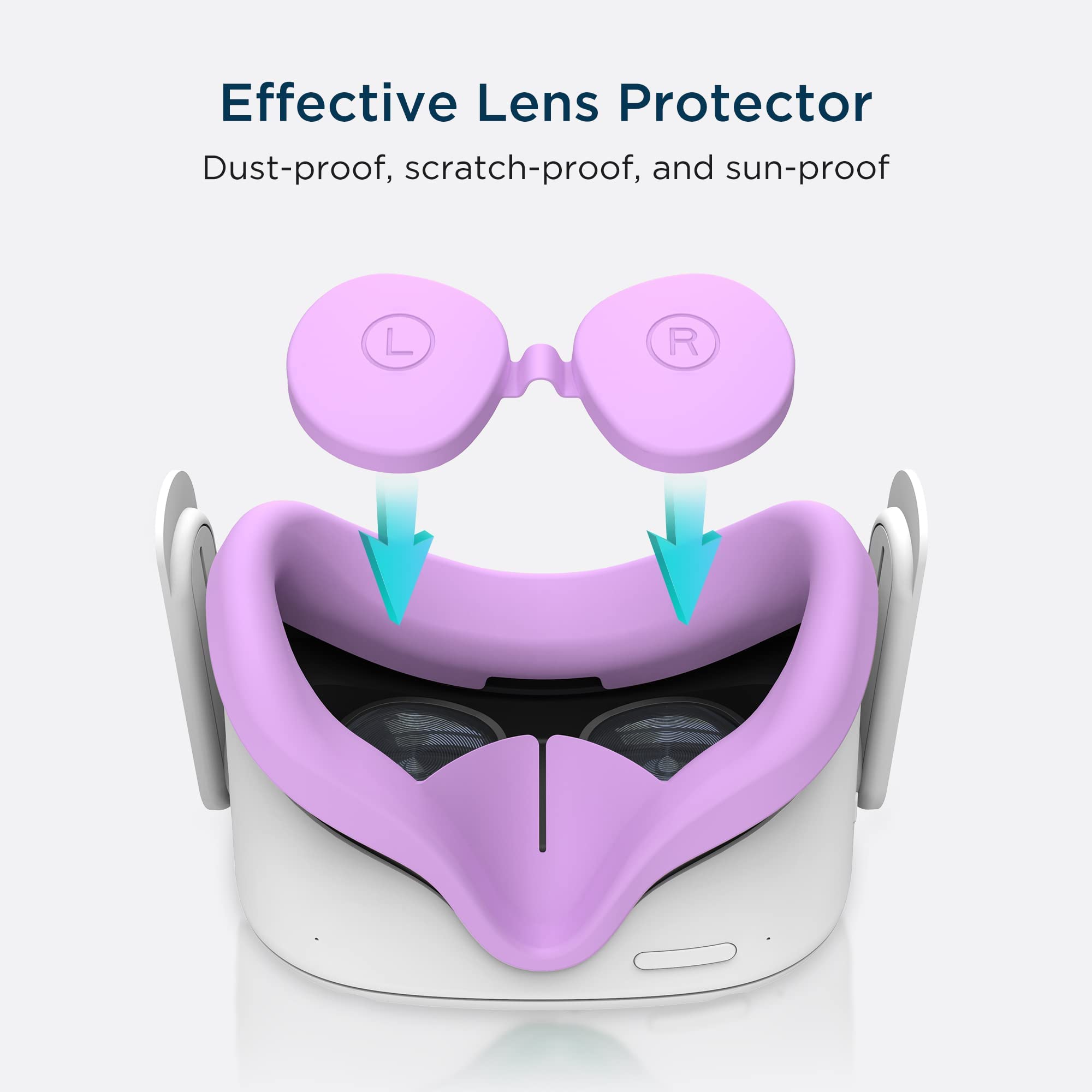 KIWI design Face Cushion Cover Pad with Lens Cover Compatible with Quest 2 Accessories(Black and Taro Purple)