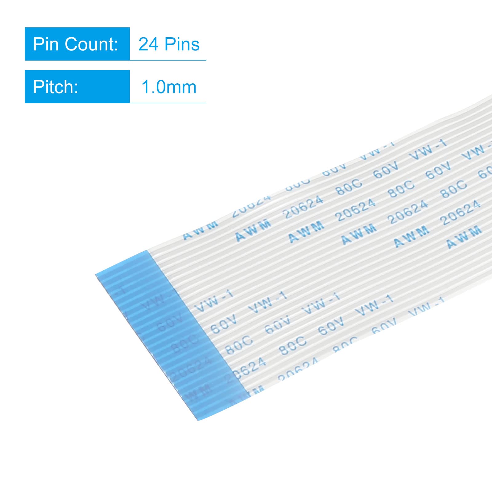 MECCANIXITY Flexible Flat Cable Extension Ribbon Cables 24 Pins 1.0mm Pitch 150mm for 3D Printer, Laptop, Camera, Screen and DVD Player Connector B Type Pack of 12