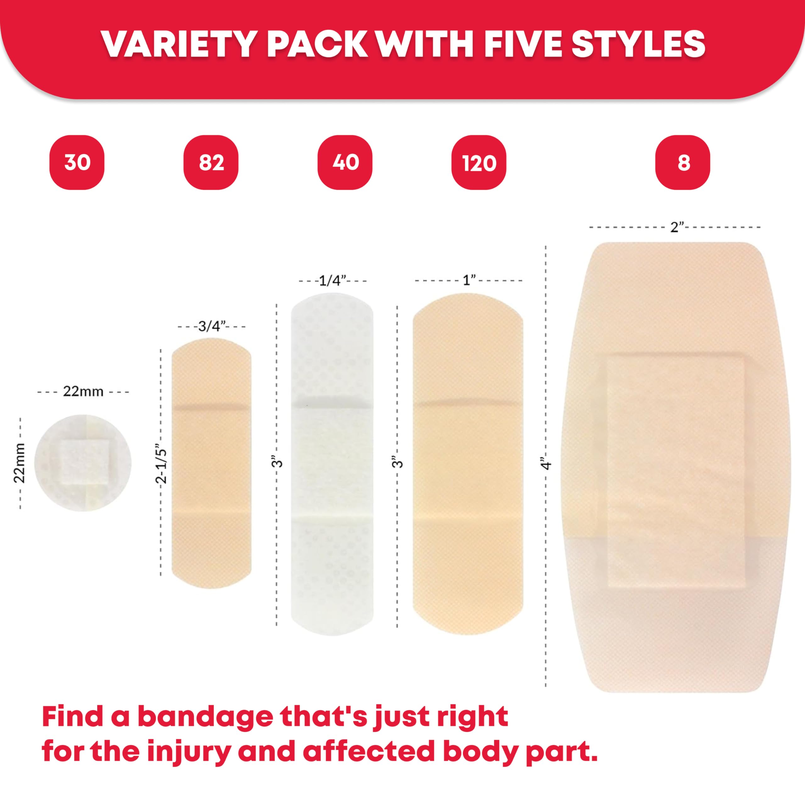 Ever Ready First Aid Quality Adhesive Bandages, Variety Pack of 280 Assorted Bandages,280 Count (Pack of 1)