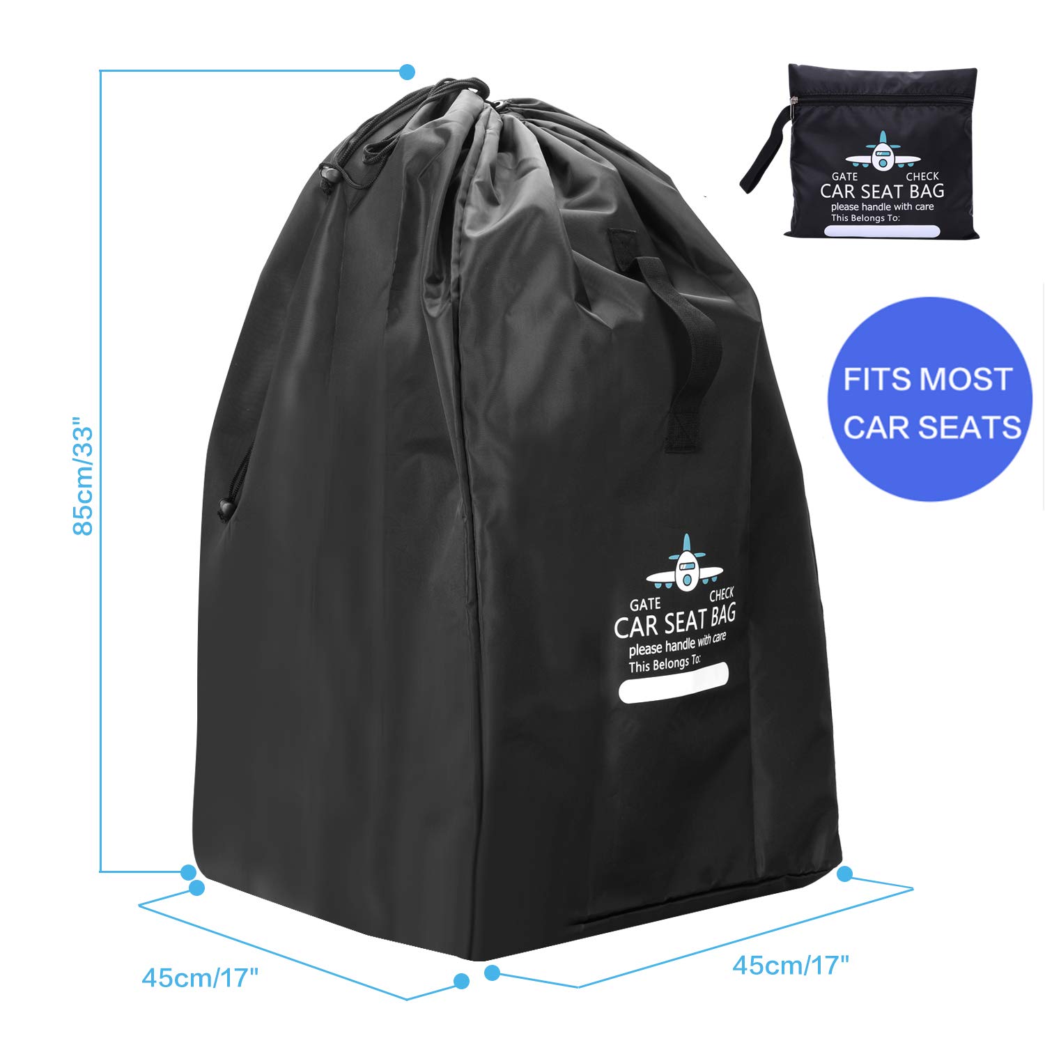 Firstnos Car Seat Travel Bag for Airplane, Adjustable Padded Backpack for Car Seats, Universal Size Car Seat Cover for Airport Gate Check-in
