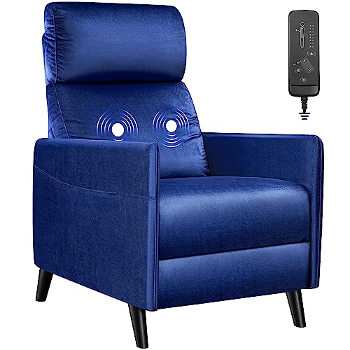 YESHOMY Massage Chair for Living Room Velvet Home Theater Single Sofa with Adjustable Reclining, Lazyboy Padded Seat Backrest for Adults, Blue
