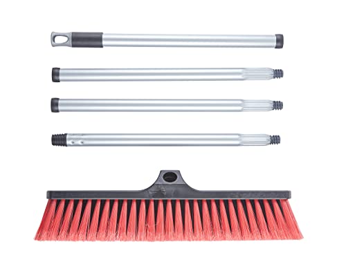 Push Broom Heavy-Duty Indoor Outdoor Floor Cleans Brush Bristles Adjustable Steel Handle Pole 55β Wide 16β Lightweight Scrub Sidewalk Driveway Yard Patio Garage Concrete Wood Stone Tile Wall