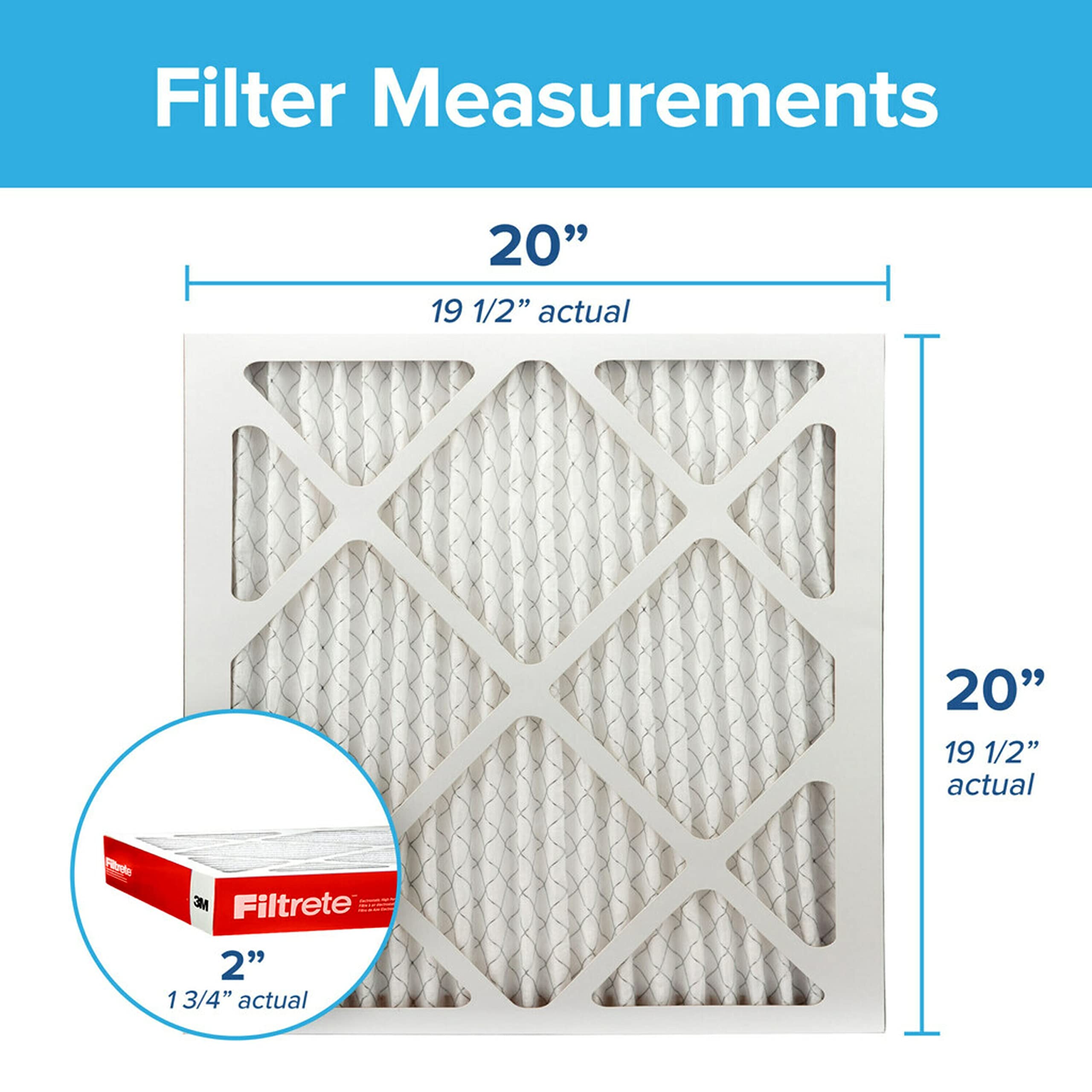 Filtrete 20x25x2 AC Furnace Air Filter, MERV 11, MPR 1000, Micro Allergen Defense, 3-Month Pleated 1-Inch Electrostatic Air Cleaning Filter, 4 Pack (Actual Size 19.8 x 24.81 x 1.81 in)