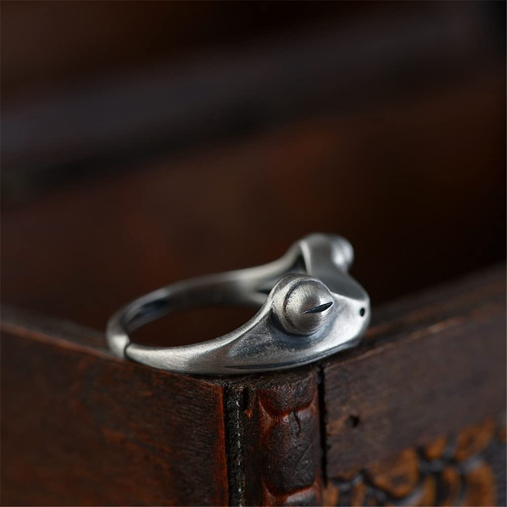 gootrades 2pcs Retro Frog Rings,Unisex Alloy Frog Open Adjustable Couples Rings,Animal Engagement Ring Finger Ring (2pcs Silver)