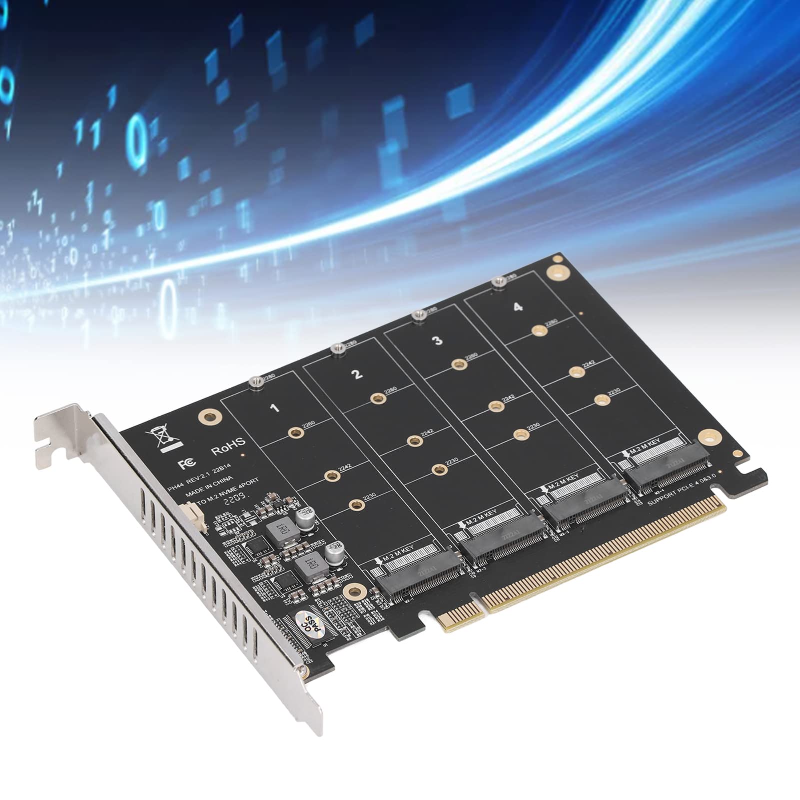 M.2 NVME SSD to PCIE X16 Adapter, 4x32Gbps M.2 NVME (m Key) SSD to PCIe 3.0 x 4 Port Host Controller Expansion Card with Individual LED Indicator