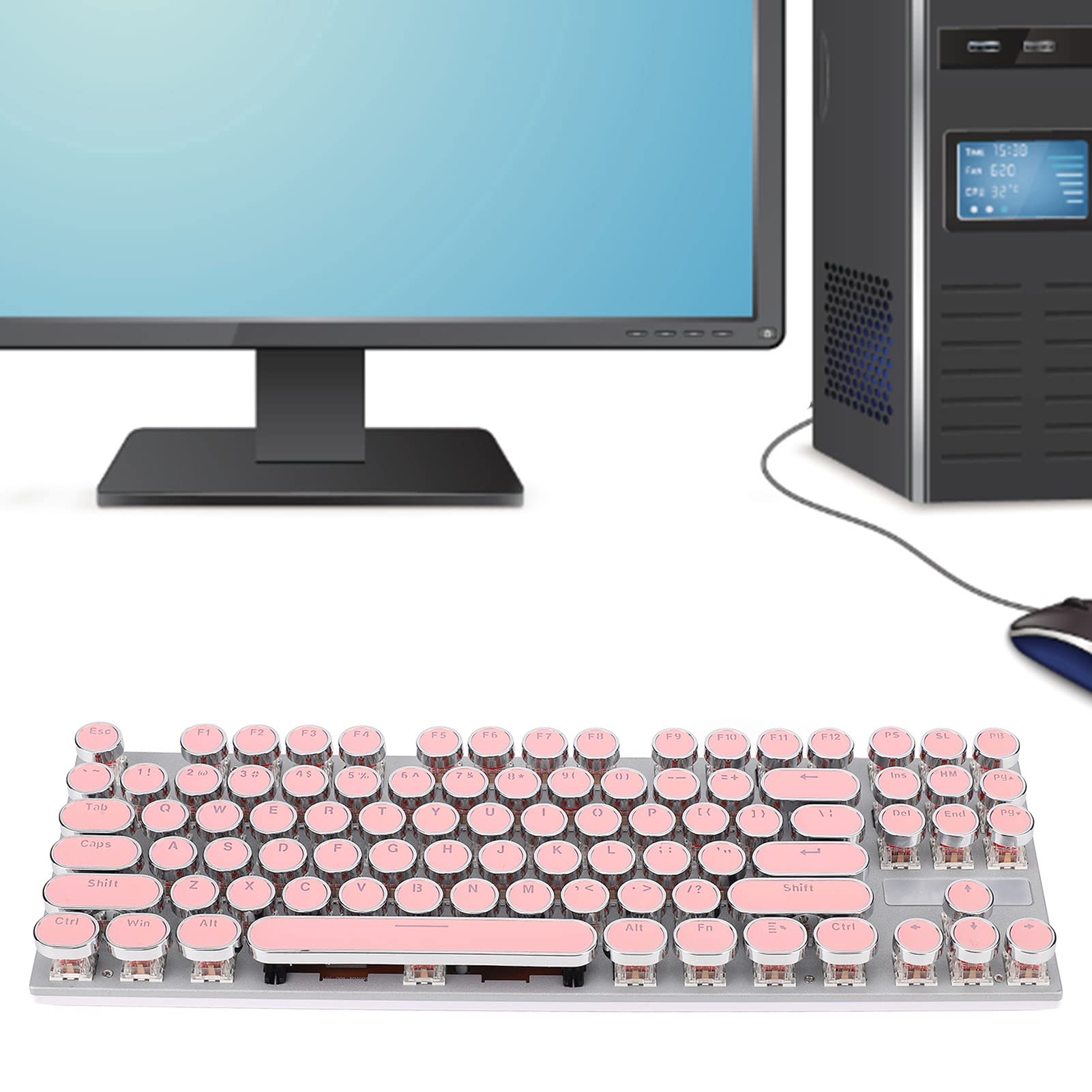 Mechanical Gaming Keyboard, Red Switch Mechanical Keyboard, 87 Key Ergonomic Computer Keyboard, with 26 RGB Backlit USB Interface for Windows(Pink Electroplating Punk)
