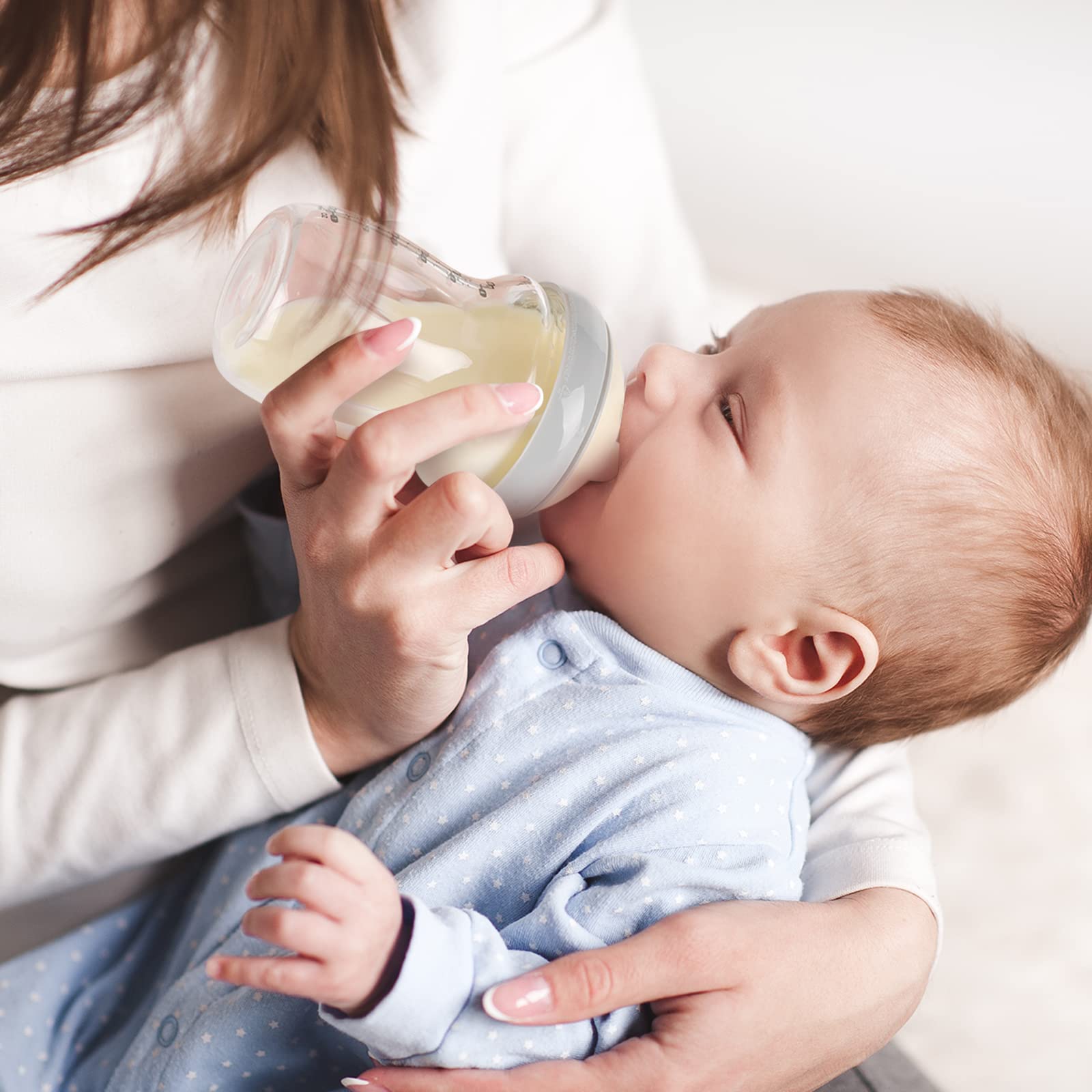 haakaa Manual Breast Pump 4oz/100ml and Glass Baby Bottle 6.3oz/180ml with Anti-Colic Body for Baby Feeding (Variable Flow Nipple, 6m+, Grey)