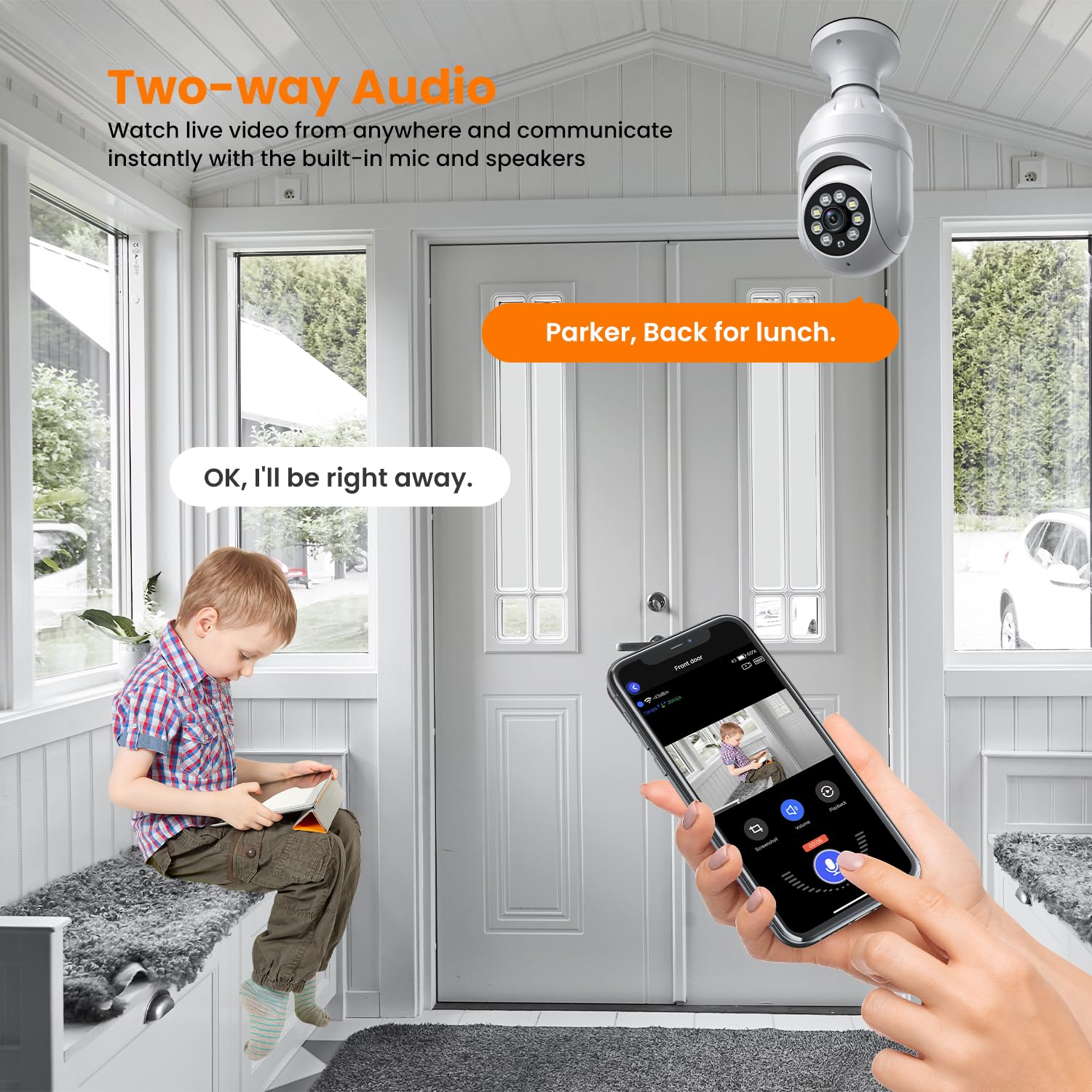 FISHBOT 1080P Light Bulb Security Camera Wireless Indoor Outdoor, Color Night Vision, Human Motion Detection and Tracking, WiFi Cameras with 2-Way Audio, Real-Time Alert, 355° Panoramic Surveillance