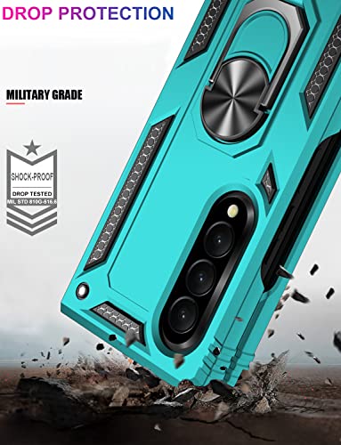 IKAZZ Galaxy Z Fold 3 Case,Samsung Z Fold 3 Cover Military Grade Shockproof Heavy Duty Protective Phone Case Pass 16ft Drop Test with Magnetic Kickstand for Samsung Galaxy Z Fold 3 Turquoise