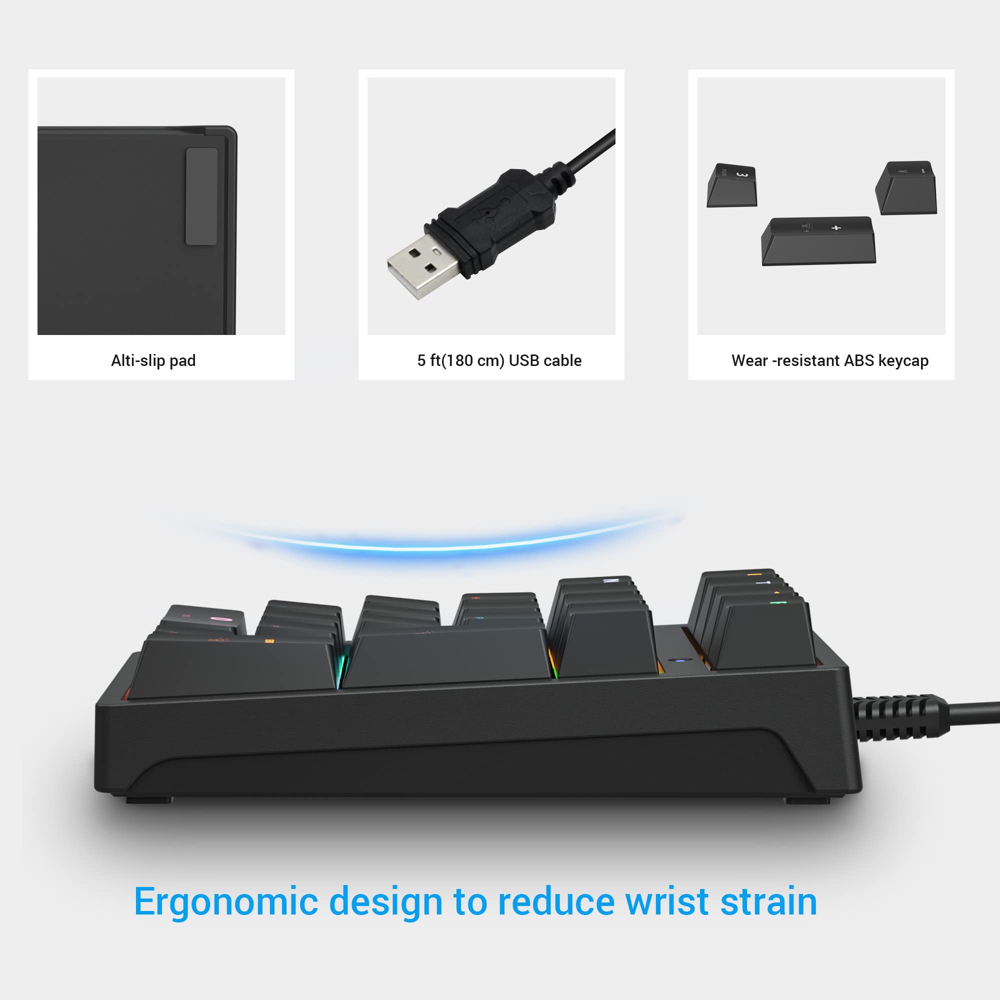 Mechanical USB Wired Numeric Keypad,Number Pad with Blue LED Backlit 21 Key Numpad for Laptop Desktop Computer PC Black (Blue switches)