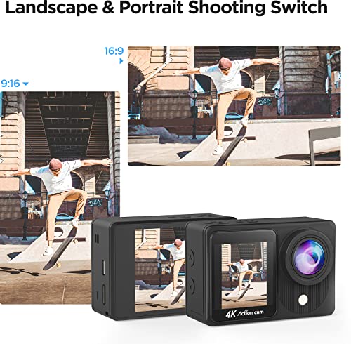 TIMNUT 4K Action Camera Touchscreen - Dual Screen Ultra HD EIS WiFi Sports Camera,40M Waterproof Camera 170°Wide Angle Vlog Camera 20MP Underwater Camcorder with Remote Control and 2 Batteries