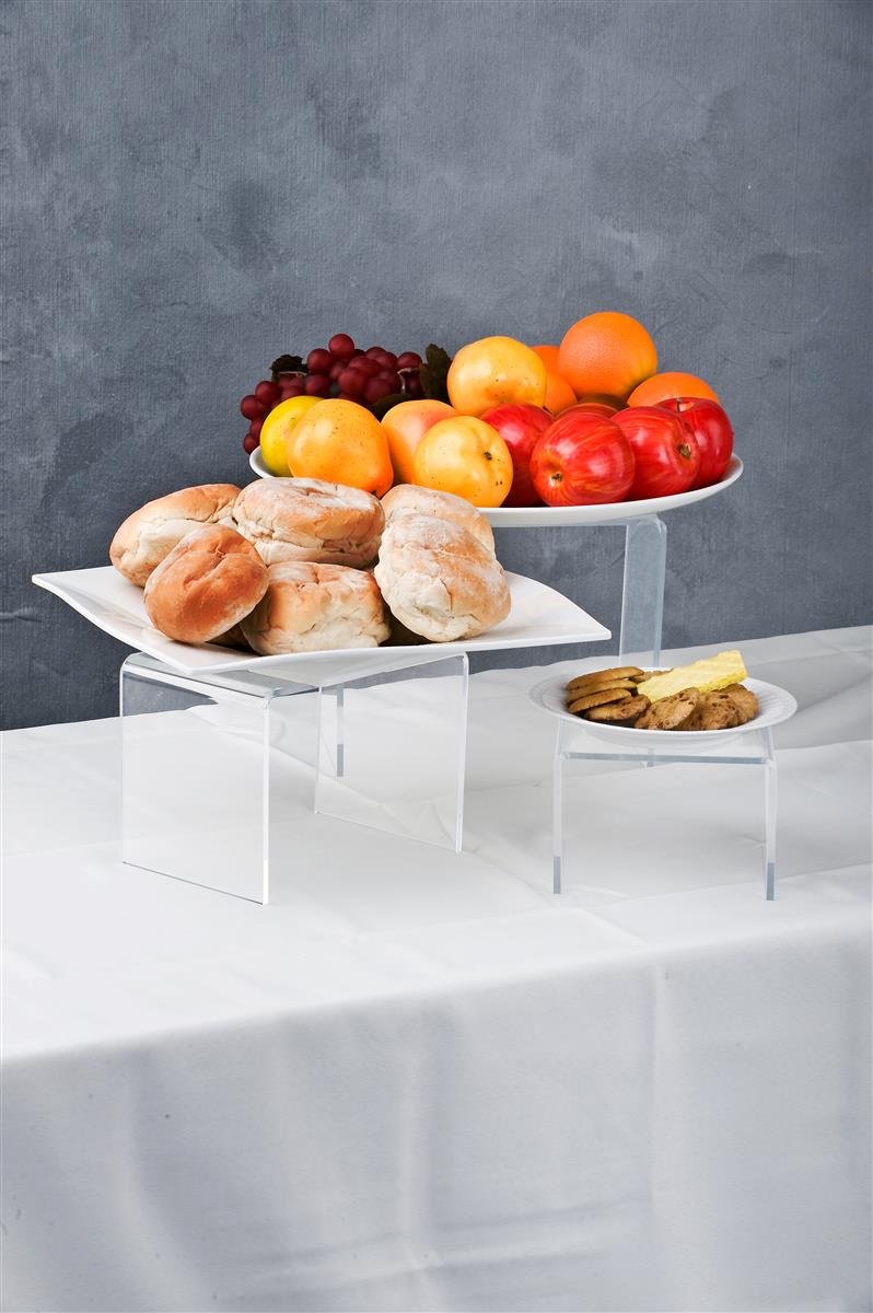 Displays2go Set of Three Clear Acrylic Risers for Jewelry, Three Sizes in Each Set, 1/4 Inch Thick Acrylic