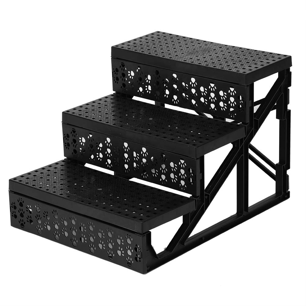 Felenny 3-Steps Easy Pet Stairs for Dog Cat Puppy Ramp Ladder with Removable Cover for High Bed Sofa Car (Black)