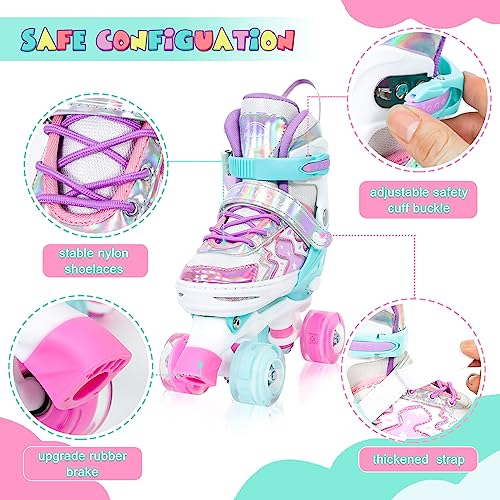 PLIIMONA Girls Roller Skates, 4 Size Adjustable All 8 Light up Wheels Roller Skate for Boys, Beginner Kids Roller Skates Indoor Outdoor