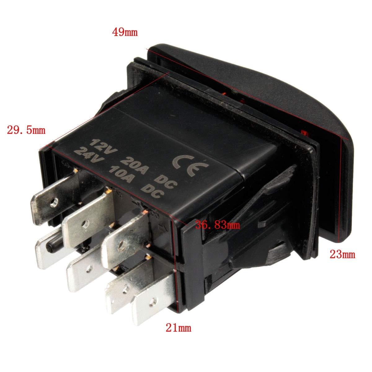Fincos 12V 20A Winch in Winch Out (ON)-Off-(ON) Rocker Switch Momentary LED 7-Pin - (Color: Red)