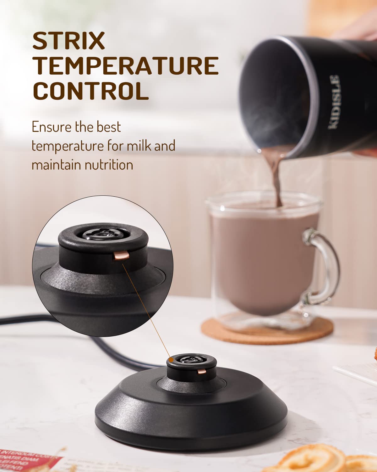 KIDISLE 4-in-1 Milk Frother and Steamer, Electric Milk Steamer with Keep Warm Function, Automatic Warm and Cold Foam Maker for Coffee, Latte, Hot Chocolate, Cappuccinos, Macchiato, Black