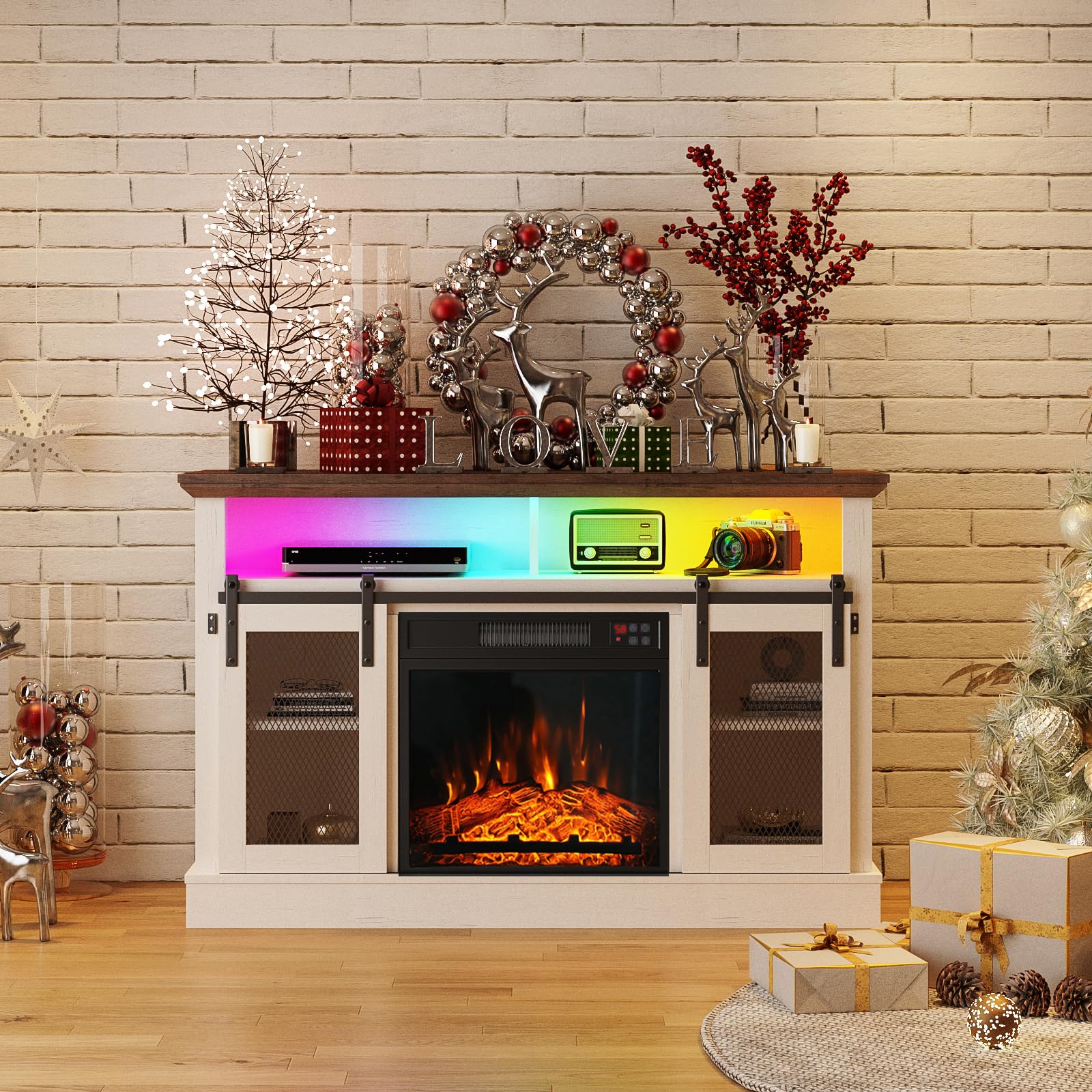 HOSEOKA 18" Electric Fireplace Insert, Electric Fireplace Heater for TV Stand Indoor Electric Stove with Remote Control, Adjustable Log Flame, 1400W(US in Stock)