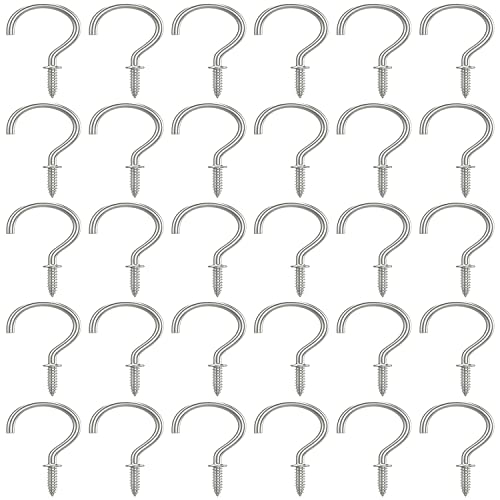 Hulless 1 Inch Metal Cup Hooks Ceiling Screw Hooks 120 Pcs for Attachment and Suspension, Silver