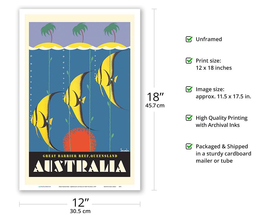 Great Barrier Reef - Queensland Australia - Moorish Idol Fish - Vintage Advertising Poster by Gert Sellheim c.1937 - Master Art Print (Unframed) 12in x 18in