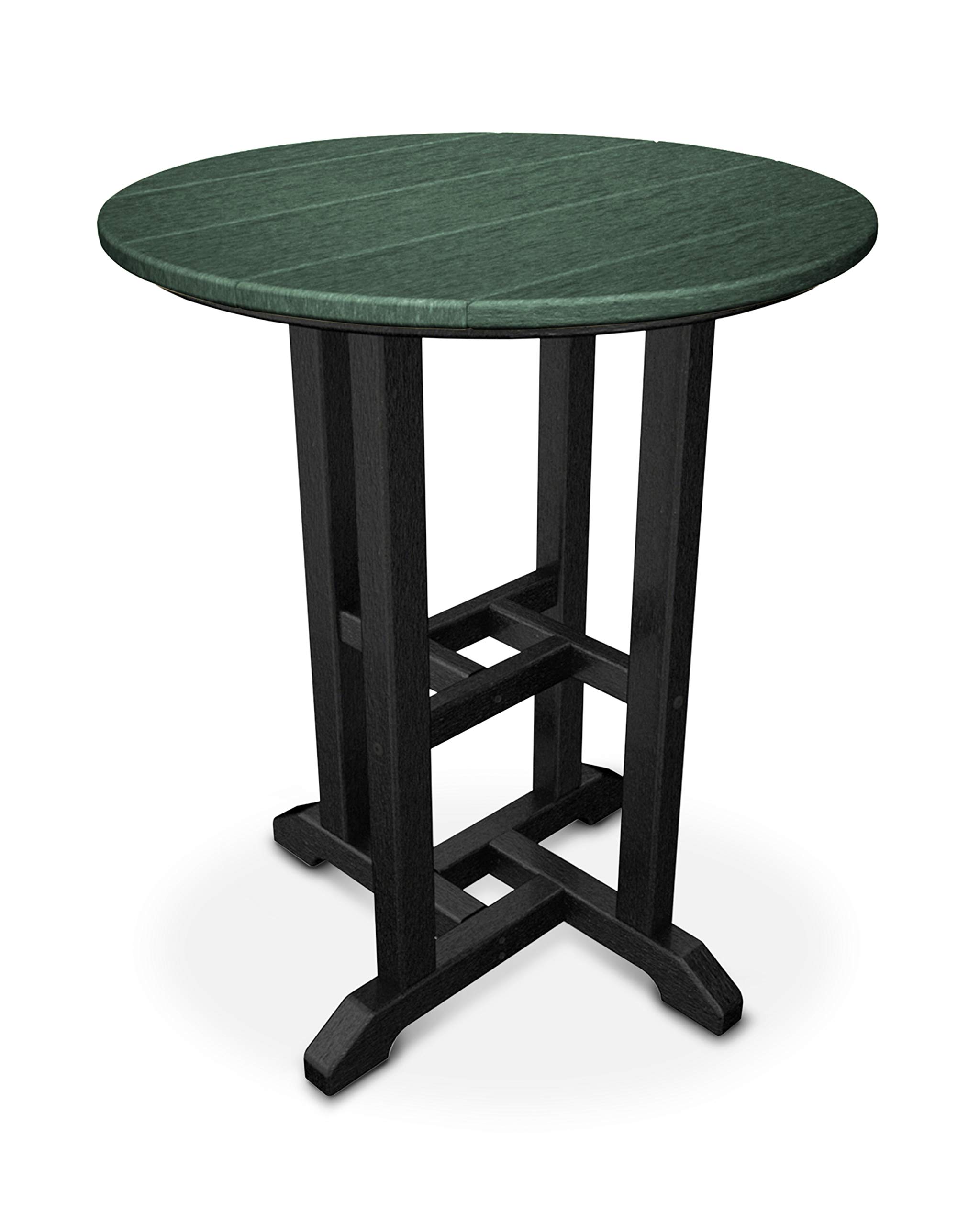 POLYWOOD RT224FBLGR Contempo 24-Inch Round Dining Table, Black Frame, Green