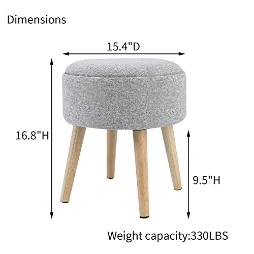 SOFT ASS Multi-Functional Round Storage Ottoman Footrest with Coffee Table Tray, Light Grey Linen with Detachable Wooden Feet/Footstool for Bedroom, Study and Living Room (Light Grey1)