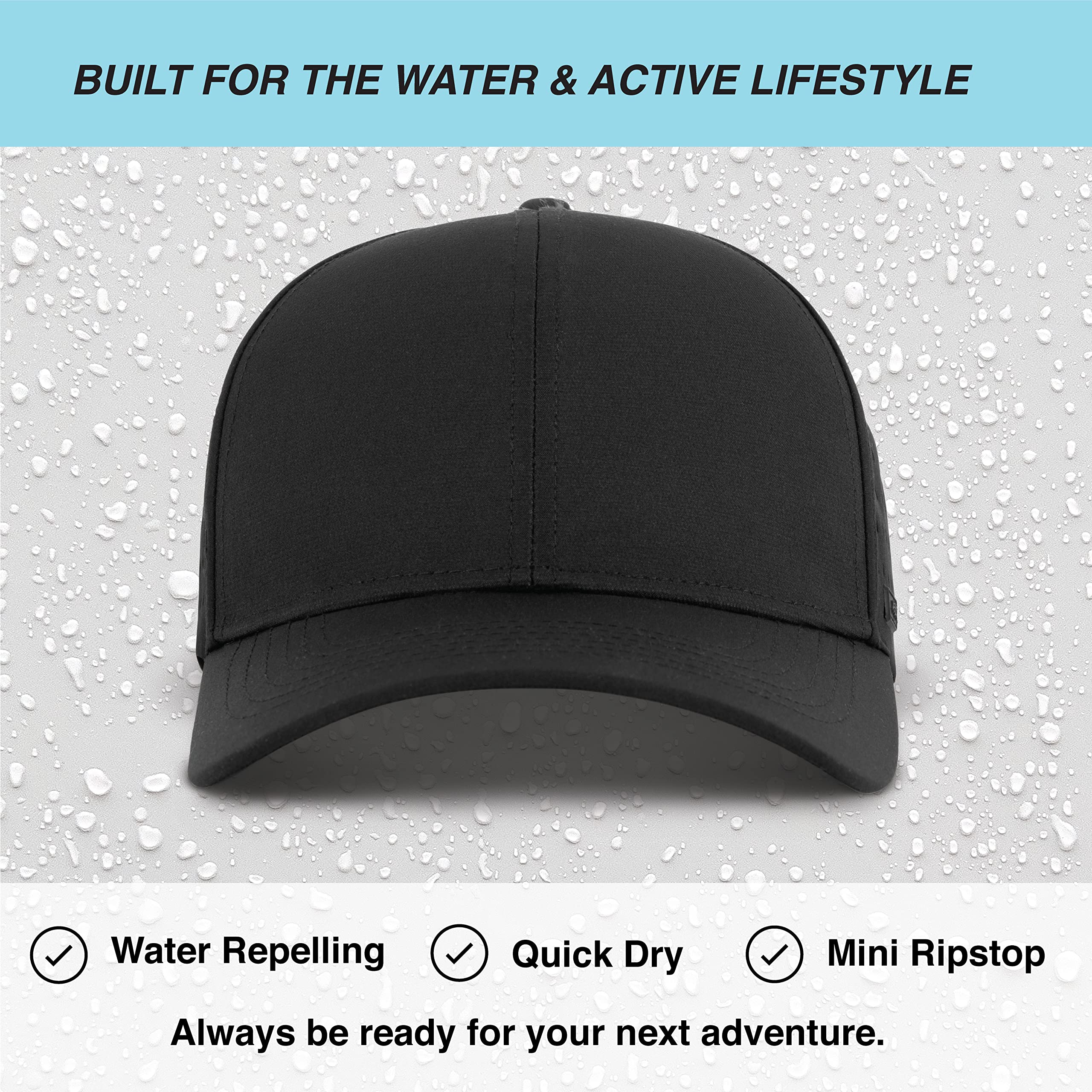 Hydro Waterproof 6-Panel Sports Hat, Floating Performance Snapback Cap. Water-Resistant Baseball Hat for Surf, Boat, Golf, Everyday use with Sweat Resistant Band. One Size Fits All, Unisex Gray
