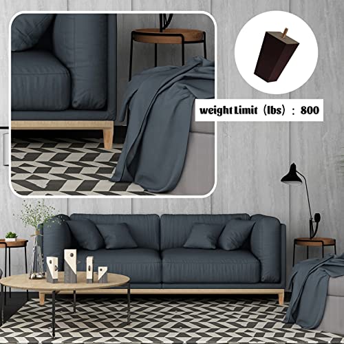 Txcucc Sofa Legs Square Bed Feet 2 inch Wood Replacement Leg for Furniture Set of 8, Dark Brown…