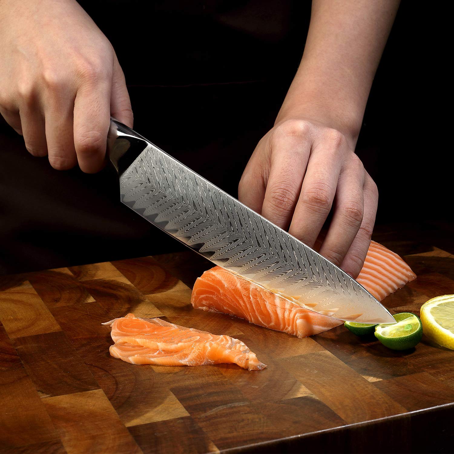 SIXILANG Knife Set, 3 PCS Professional Damascus Chef Knives, 67 Layer Japanese AUS10 Steel Core Forged Kitchen Knives, Well-Balanced Full Tang Handle Triple Rivet Handle - Black Gift Box