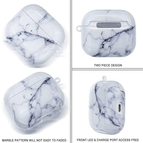 Marble Airpods 3 Case 2021 - YOMPLOW Protective Hard Case Cover Skin Portable Shockproof Women Girls with Keychain for Apple Airpod 3rd Generation Charging Case - White Marble