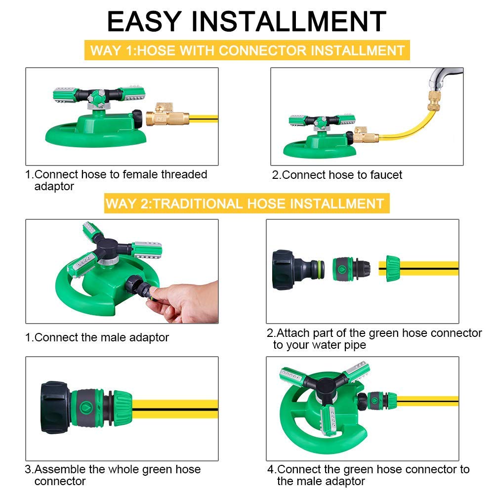 Hinastar Lawn Sprinkler, Automatic Garden Water Sprinkler, Upgrade 360 Degree Rotation Irrigation System, Large Area Coverage, Sprinkler for Yard, Lawn, Kids and Garden-1Pack(Light Green)