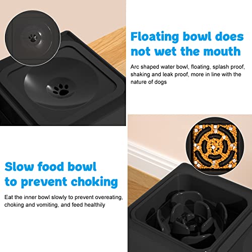ikuso 2-in-1 Elevated Slow Feeder Dog Bowls 4 Height Adjustable Raised Dog Bowls with No Spill Water Bowl and Non-Skid Silicone Mat Non-Toxic Slow,Mess Proof,Non-Tip,Protect Dog Spine