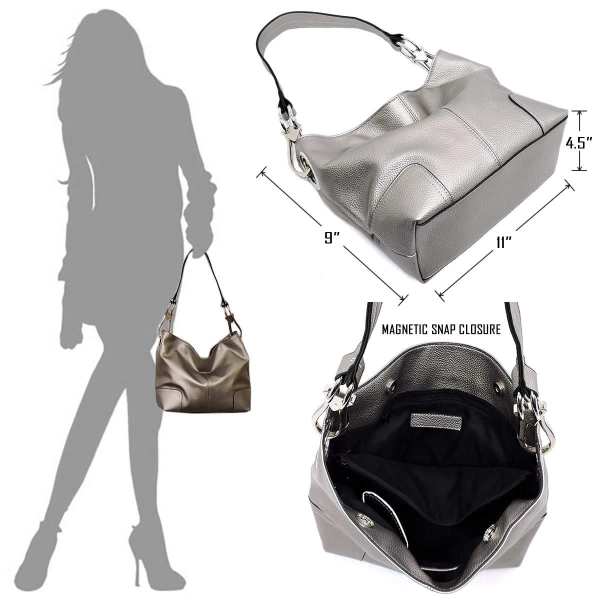 Fashion Hooked Single Strap Classic Hobo Bucket Bag Purse Womens Satchel Classic Handbag (Rose Gold)