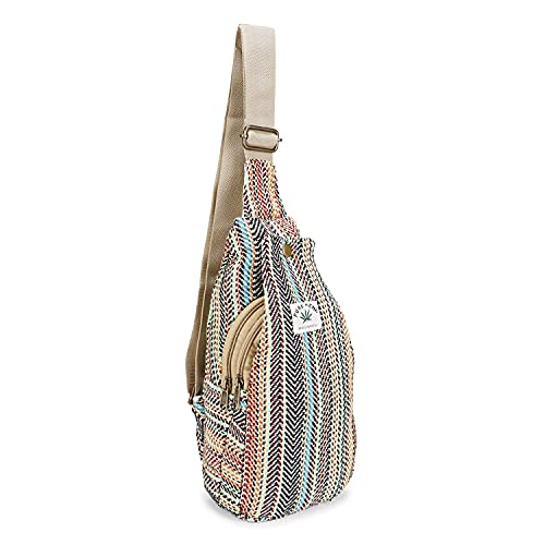 Suman Enterprises Hemp Sling Backpack- Hemp Cross body Bag- Hemp Shoulder Backpack Adjustable Strap for Men & Women (Multi-2)