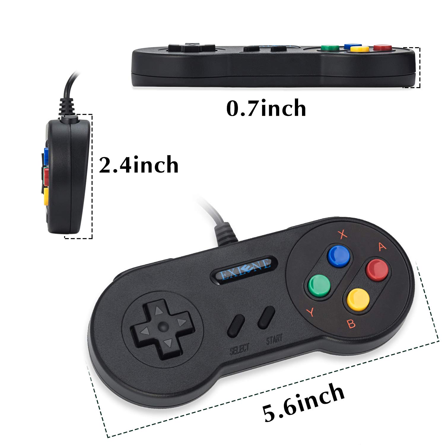 Exlene® Usb Controller Gamepads Joystick 10ft/3m (2pack),Usb Snes Controller Super Snes Classic Controller for PC Windows Ubuntu Raspberry Pi 3 Retropie Sega Genesis (Black)