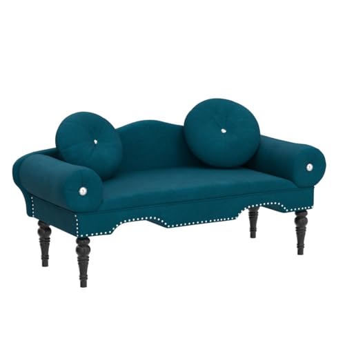 GNIXUU 54” Modern Small Loveseat Sofa, Mid Century Love Seat Couch Settee Velvet Tufted 2 Seater Couches Bedside Entryway Bench with 2 Pillows Nailhead Trim for Bedroom, Living Room(Teal)