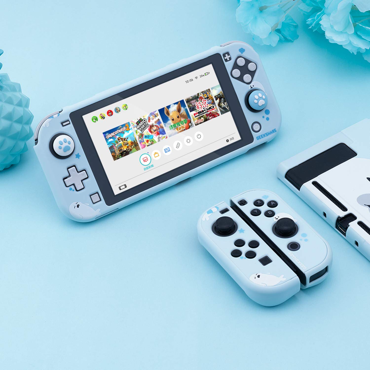 GeekShare Blue Seals Protective Case Compatible with Nintendo Switch Lite, Anti-Collision Non-Slip Shockproof Protective Cover Shell for Switch Lite -- Blue Seals